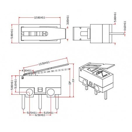 3 Pin SPDT Limit /End Stop Micro Switch - 1A